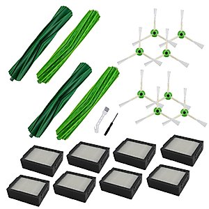 Dorifa Replacement Parts for iRobot Roomba i6 i6+ i3 i3+ i4 i4+ i7 i7+ i8+ J7 J7+ Plus E5 E6 Vacuum Cleaner Accessories, 8 HEPA Filters, 8 Side Brushes, 2 Set Multi-Surface Rubber Brushes