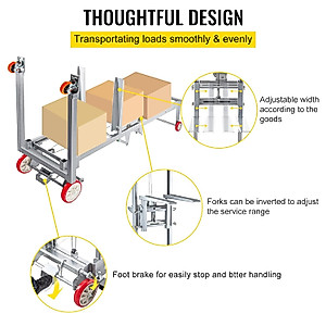 VEVOR 41.7" L x 25.8" W x 72.4" H Manual Winch Stacker, with 2.4" - 63" Height Range and 551 lbs Capacity, Adjustable Straddle Hand Winch Lift Truck, Material Lifts for Warehouse and Factory