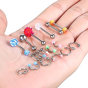 Xpircn 120PCS Piercing Jewelry Kit Piercing Needles Stainless Steel Acrylic 14G 16G Nose Septum Horseshoe Lip Tongue Eyebrow Tragus Belly Tongue Nipple Barbell Rings Tool Kit