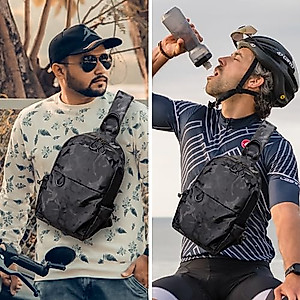 CANTLOR Men Small Sling Bag Crossbody Backpack Travel Daypacks Chest Pack Lightweight Outdoor Shoulder Bag One Strap (991801-Black camouflage)
