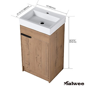 Malwee 18 Inch Freestanding Bathroom Vanity with Sink, 18" Floor Standing Bathroom Vanity, Modern Vanity with 1 Door and White Ceramic Basin Sink Top (016-18)