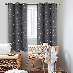 BGment Kids Curtains for Nursery, Star and Moon Blackout Curtains for Boys Girls Bedroom 63 Inch Length, Room Darkening Thermal Insulated Grommet Curtains for Baby, Dark Grey, 2 Panels of 42 x 63 Inch