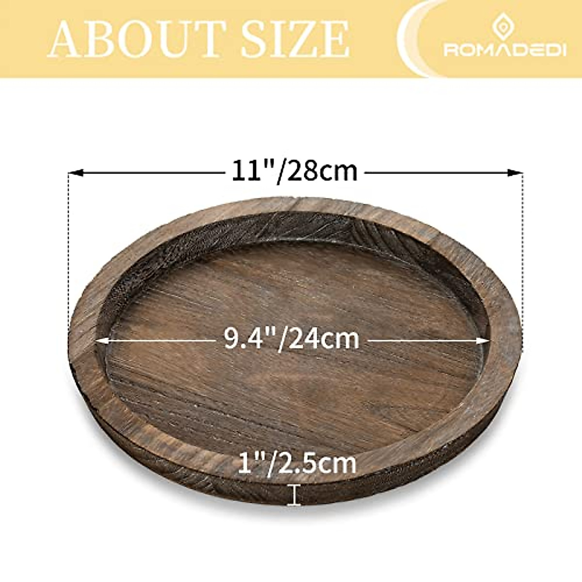 Romadedi Rustic Wooden Tray Candle Holder - Small Decorative Plate Pillar Candle Tray Wood for Farmhouse Dinning Table Kitchen Countertop Coffee Table Organizer Home Decor Wedding Centerpiece, 11inch