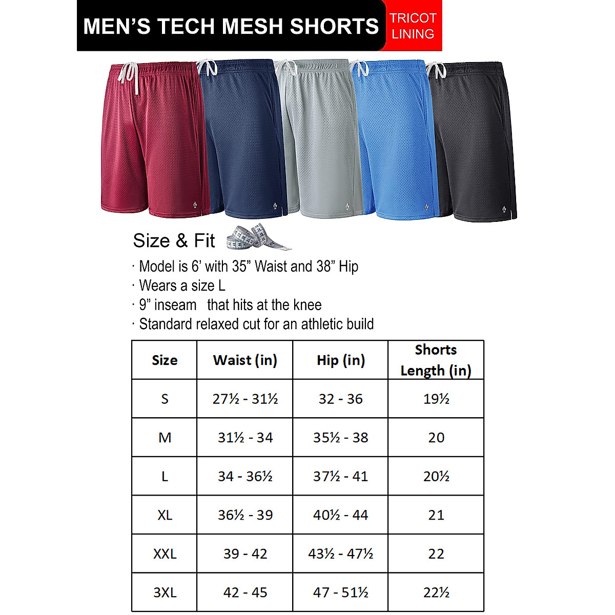 5 Pack: Mens Athletic Shorts, 9" Mesh Basketball Shorts Men Active Gym Shorts with Pockets (Set 1, X-Large)