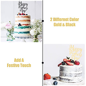 Happy Father's Day Cake Topper, 10 Pack Gold and Black Acrylic Cake Picks Cake Decorations Cake Food Decoration Party Supplies for Father's Day