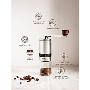 Laguna Pacific Manual Coffee Bean Grinder | 6 Coarseness Settings | Espresso Grinder, Cold Brew, French Press, Drip, | Burr Coffee Hand Grinder Coffee Mill | Home, Portable, Camping, Travel