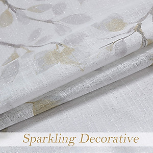 Yellow Leaf Floral Print Metallic Sheer Window Curtain Panel Autumn Fall Leaves Sparkling Decorative 6 Grommets Top Drapes for Rustic Living Room Bedroom Farmhouse Curtains, Gold, 40"x95"x2