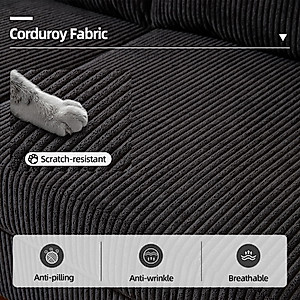 POUUIN 100" Corduroy Convertible Sectional Sofa Couches for Living Room,3 Seater L Shaped Sofa Couch with Reversible Chaise,Comfy Deep Seat Sofa for Office Apartment (Black 1)