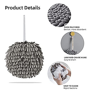 TYUI Chenille Hand Towel Ball,Soft Absorbent Chenille Ball Towel Sets,Microfiber Quick Drying Hands Towels for Bathroom/Kitchen3 Pack(White+Gray+Blue)