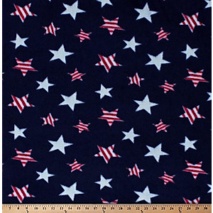 Fleece Patriotic Stars Red and White on Blue USA United States of America Independence Day Fourth of July Fleece Fabric Print by The Yard