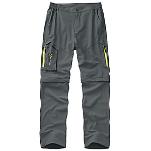 Mens Hiking Stretch Pants Convertible Quick Dry Lightweight Zip Off Outdoor Travel Safari Pants (818 Dark Grey 32)