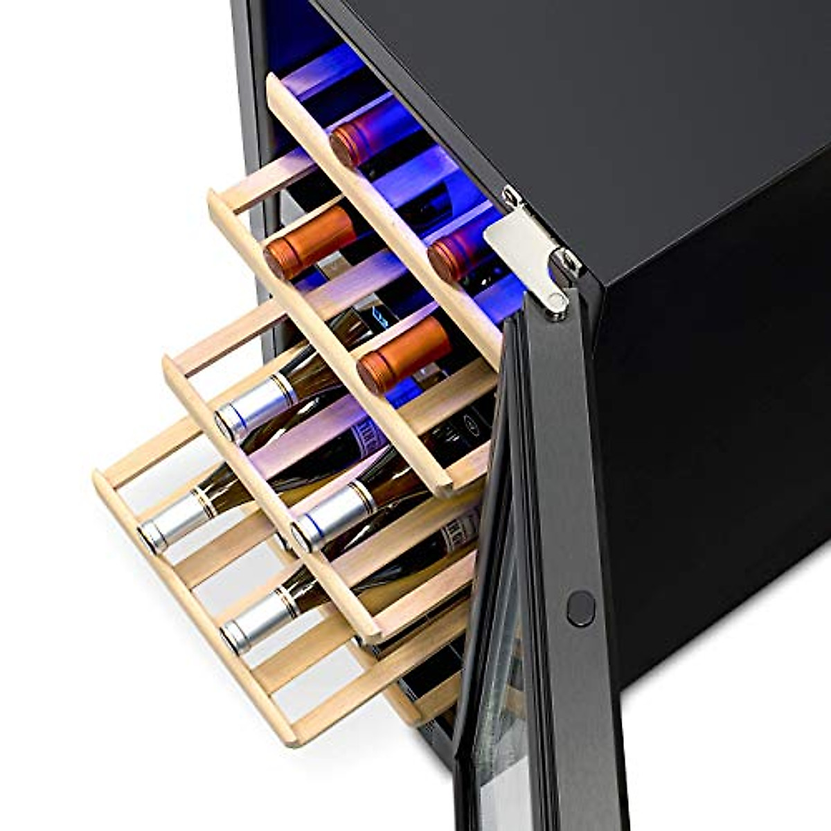 NewAir Freestanding 28 Bottle Dual Zone Wine Fridge, French Door, Black Stainless Steel