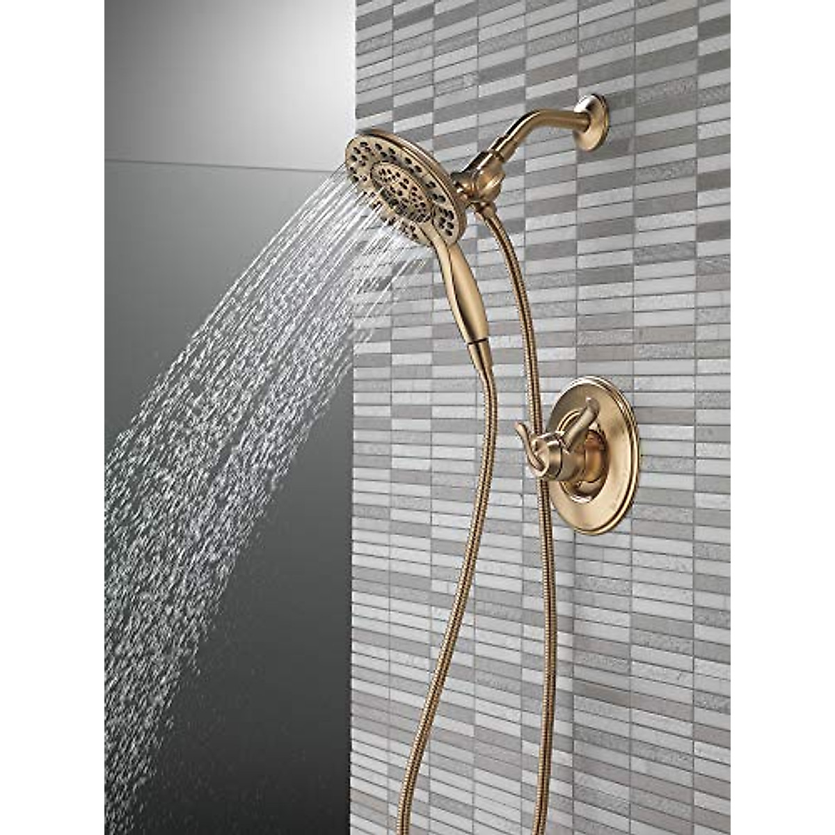 Delta Faucet 4-Spray In2ition Dual Shower Head with Handheld Spray, Gold Shower Head with Hose, Showerheads & Handheld Showers, Handheld Shower Heads, Champagne Bronze 58499-CZ