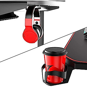 VITESSE Ergonomic Gaming Desk 55 Inch, T Shaped Office PC Computer Desk with Full Desk Mouse Pad, Gamer Tables with Gaming Handle Rack, Cup Holder Headphone Hook