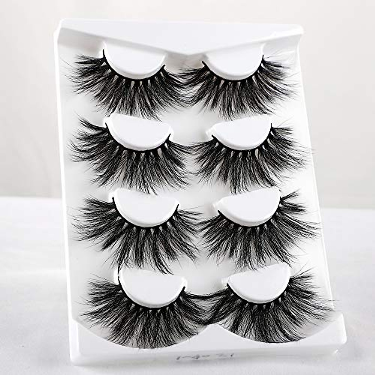 wiwoseo 25MM False Eyelashes Faux Mink Lashes Dramatic Long Fluffy Cross Thick Volume Fake Eye Lashes 4 Pairs Pack