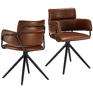 Purgreen Faux Leather Dining Room Chairs Set of 2,Mid Century Modern Mid-Back Accent Chair with Enhanced Black Legs - Upholstered Living Room Chair (Dark Brown, X-Leg)