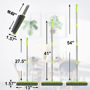 Rubber Broom with Squeegee for Carpet Pet Hair Remover,57 inch Long Handled Fur Remover Rake,Portable Detailing Lint Brush,Pet Removal Fluff Carpet, Hardwood Floor, Tile