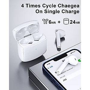 Wireless Earbuds Bluetooth Earphones Built in Mic, Ipx6 Waterproof Ear Buds Clear Call, Deep Bass Headphones with Charging Case, 24 Hrs Playtime, Bluetooth Earbuds Compatible for iPhone Android White