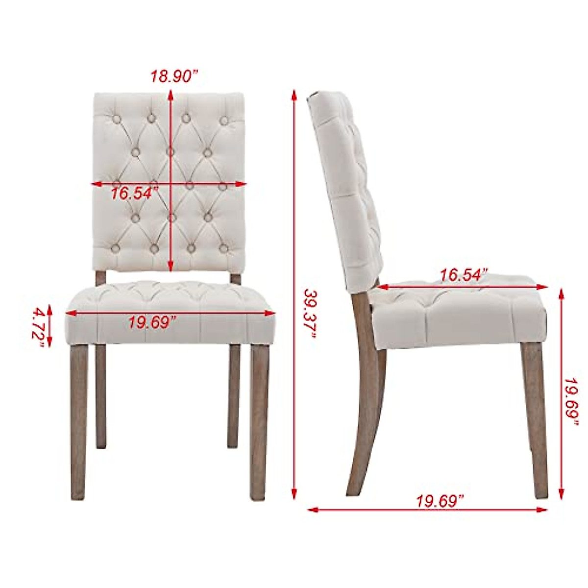 TRIPLE TREE High Back Dining Chairs Set of 2,Linen Fabric Accent Dining Chairs with Wooden Legs and Padded Seat,Upholstered Button Tufted Armless Chair Side Chair for Kitchen & Dining Room,Beige