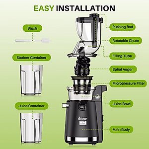 Cold Press Juicer Machines, 300W Slow Masticating Juicer Machines with 3.5inch (89mm) Large Feed Chute, Slow Cold Press Juicer Machines Vegetable and Fruit, Reverse Function Easy to Clean with Brush