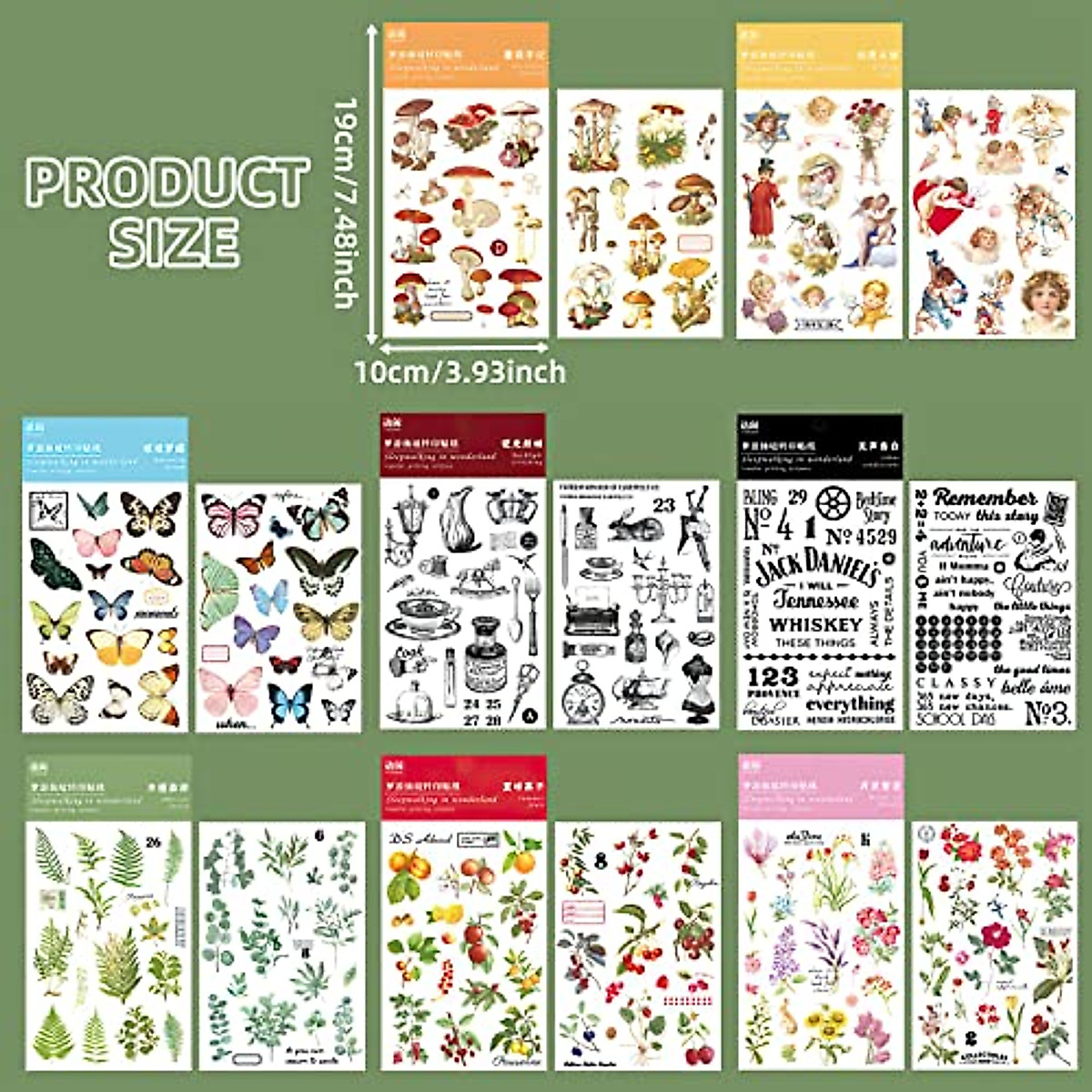 GUHAR 16 Pieces of Erasing Transfer Printing Crafts, Furniture, Butterfly Flower Stickers, Diary, Cutting and pasting Supplies, Mushroom Plant Erasing Decoration, Transfer Printing Stickers