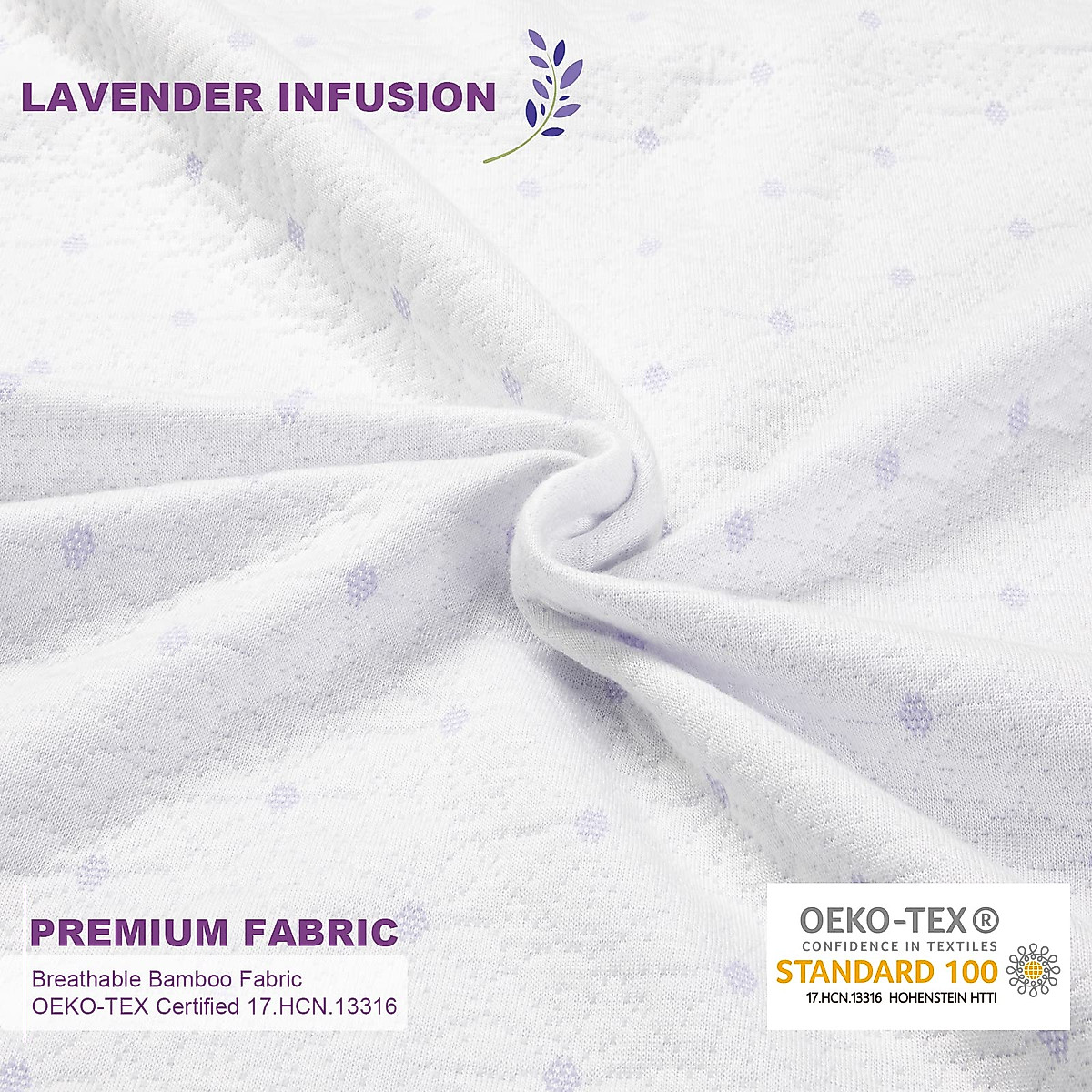 Ferlizer 4 Inch Queen Mattress Topper Cover, Lavender Infused Bamboo Zippered Cover for Mattress Topper, Adjustable Straps, Removable and Washable