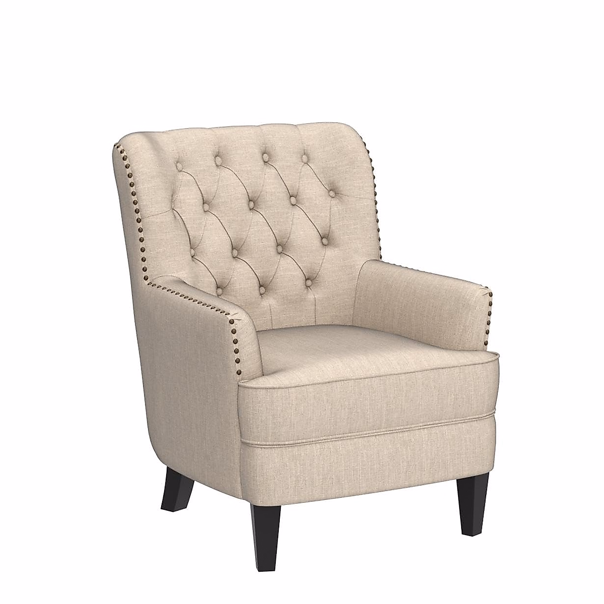 Rosevera Accent Chair and Ottoman Set - Button Tufted Armchair for Living ROM, Bedroom, Reading - Mid-Century Modern Lounge Chair Set - Beige