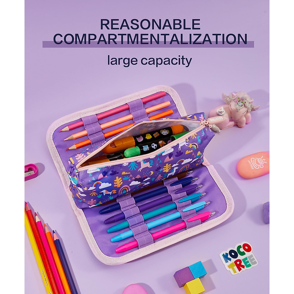 NPNGMYR Cute Pencil Case, Large Capacity Pen and Pencil Stationery Organizer Bag, Multi-Slot Pencil Pouch for Girls and Teens, Girls Pencil Case for School Office