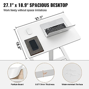 VEVOR 28"-44" Gas-Spring Height Adjustable Sit-Stand Desk 4 360° Swivel Wheels (2 Lockable) Portable Rolling Laptop Table Computer Cart for Home Office School, 40LBS Loading, 27.1 x 18.9 inch, White