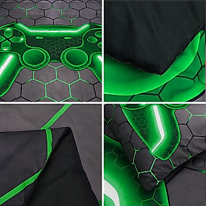Tasselily Game Console Twin Comforter Set for Boys Girls, Green Honeycomb Gaming 6 Piece Bed in A Bag Teen Kids Bedding Sets with sheets