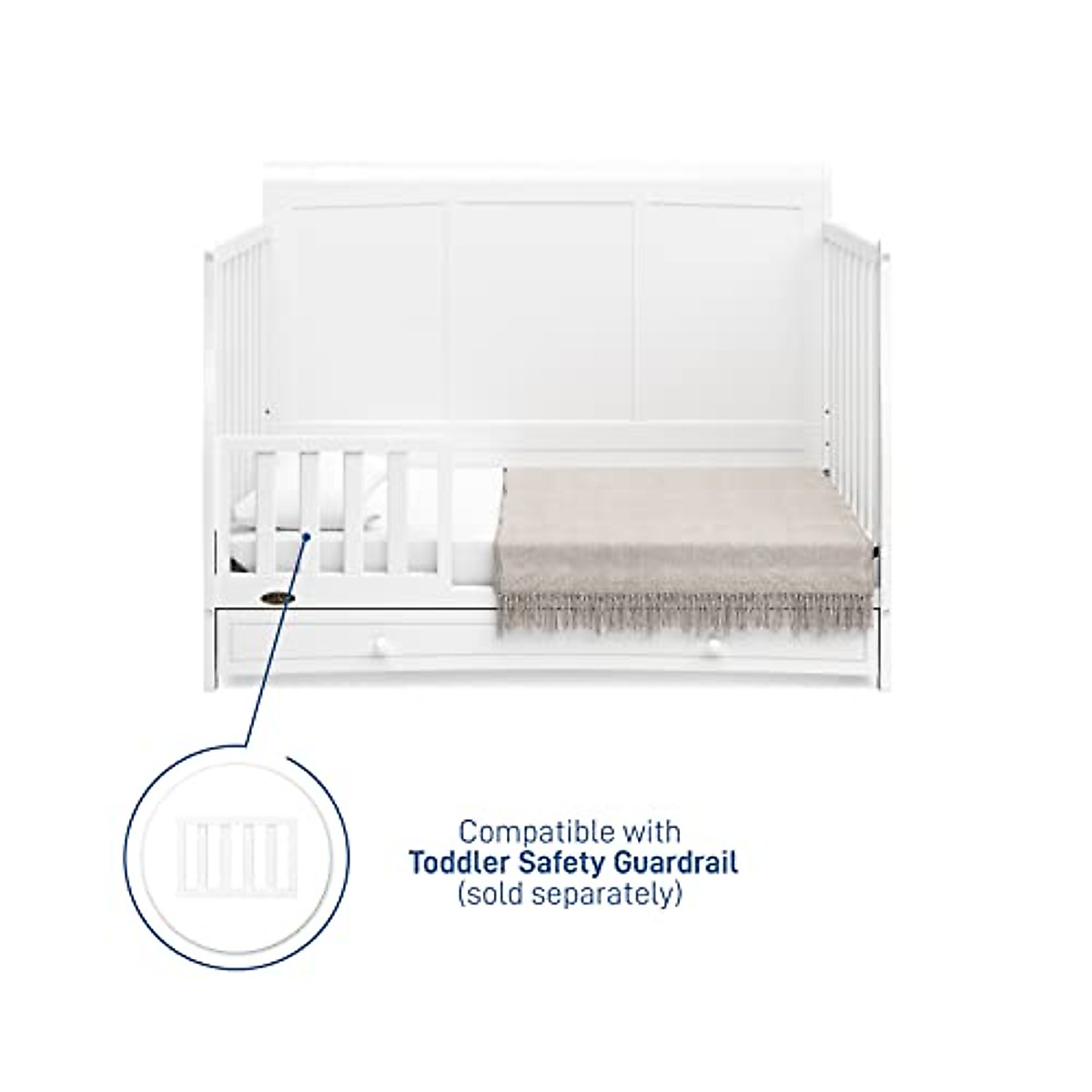 Graco Asheville 4-in-1 Convertible Crib with Drawer (White) – GREENGUARD Gold Certified, Crib with Drawer Combo, Full-Size Nursery Storage Drawer, Converts to Toddler Bed, Daybed and Full-Size Bed