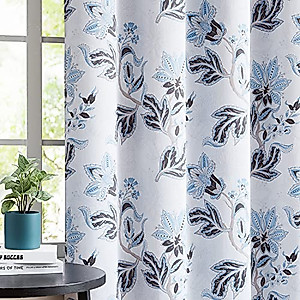 Blue White Blackout Curtains for Bedroom Living Room 84inch Long Floral Vine Leaf Curtain Panels Triple Weave Thermal Insulated Curtain Drapes 50" W 2 Panels