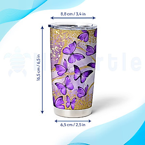 Hyturtle Personalized Gifts For Butterfly Lover - Butterflies Prints Custom Name Stainless Steel Tumbler 20oz With Lid - Idea Butterfly Lover Gifts For Women Girl Kids On Birthday, Christmas