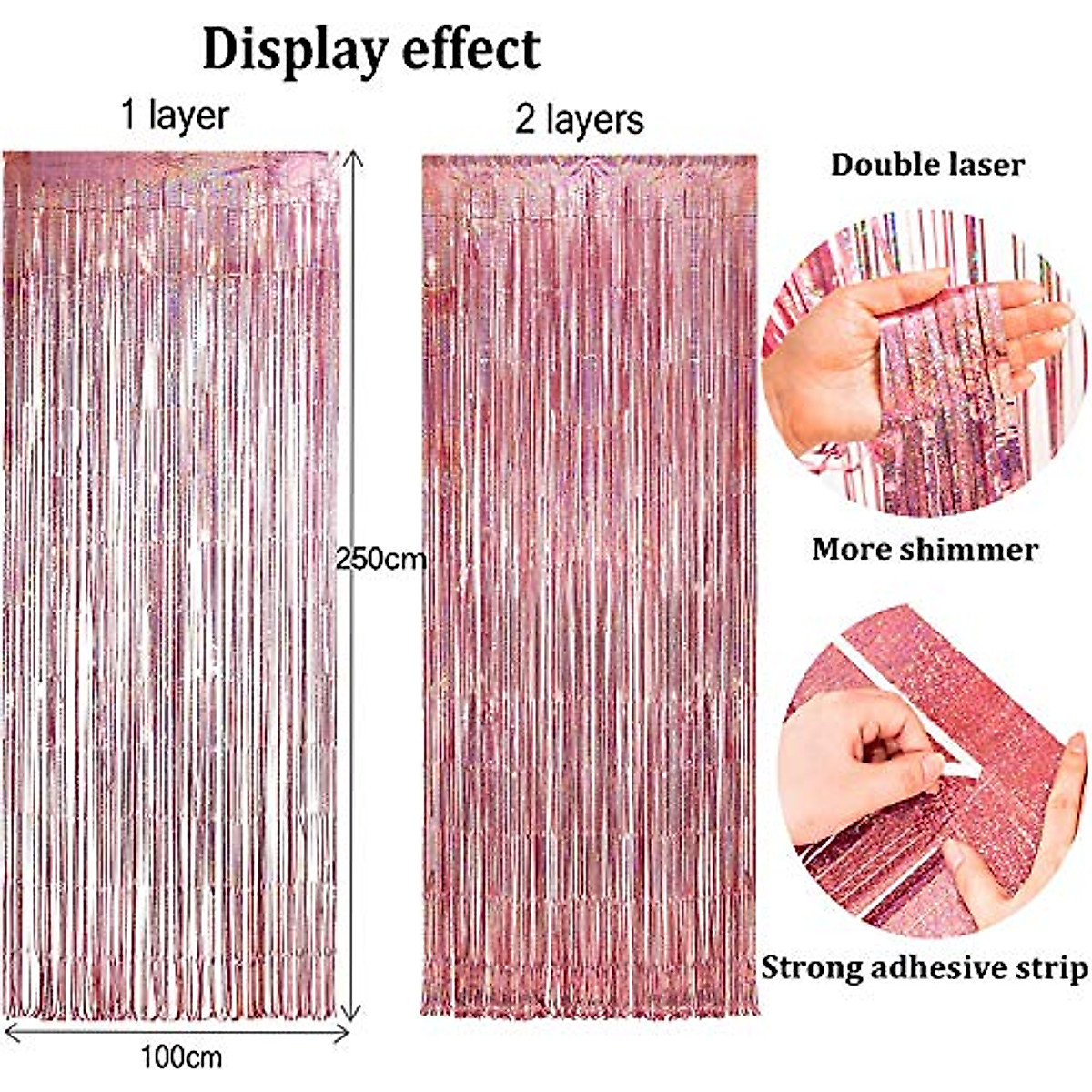 BRAVESHINE Rose Gold Glitter Tinsel Foil Fringe Curtains - 2Pcs 3.2x8.2ft Metallic Holiday Photo Booth Backdrop Party Supplies for Birthday Valentines Day Wedding Bridal Shower Bachelorette Engagement