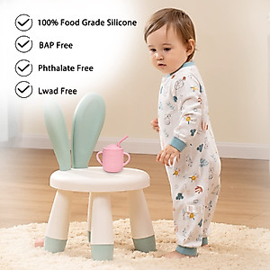 VOTSUPKITDINOK 100% Silicone Baby Training Cup,Infants Toddler Cup With Straw Spill Proof Soft Sippy Cup With Handles,5oz,6+ Months,BPA-Free(Pink)