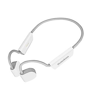 Homokasa Bone Conduction Headphones Open Ear Headphones Wireless Bluetooth 5.3 Built-in 16G Memory MP3 Built-in Mic with Headband Sweat Resistant IPX8 for Workouts and Running White (M)