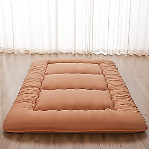 Zelladorra Japanese Floor Mattress, Futon Mattress with Portable Storage Bag and Washable Cover, Roll Up Mattress Thick Tatami Mattress Suitable for Camping, Guest Room, Light Coffee, Twin