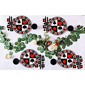40 Pcs Casino Party Supplies Poker Paper Plates 7" Casino Party Plates for Casino Night Poker Game Theme Poker Card Playing Club Heart Poker Night Las Vegas Birthday Party Decorations (Poker)