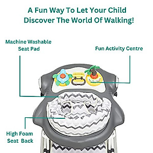 Dream on Me 2-in-1 Aloha Fun Activity Baby Walker in Grey, Easily Convertible Baby Walker, Adjustable Three Position Height Settings, Fun Activity Center, Easy to Fold and Store