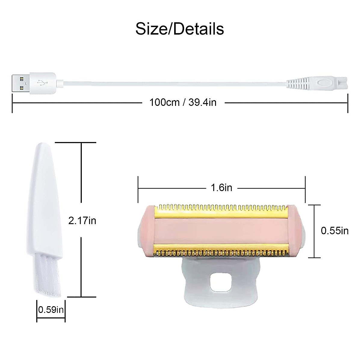 3PCS LinMei Razor Replacement Heads Compatible for Finishing Touch Flawless Body Rechargeable Ladies Shaver and Trimmer with USB Charger, 2 Cleaning Brush