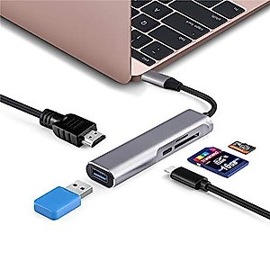 Type-C Hub Multiport Adapter, 5-in-1 USB 3.1 Type C with HDMI 4K, 1 USB 3.0 Ports, USB C Power Charging for MacBook