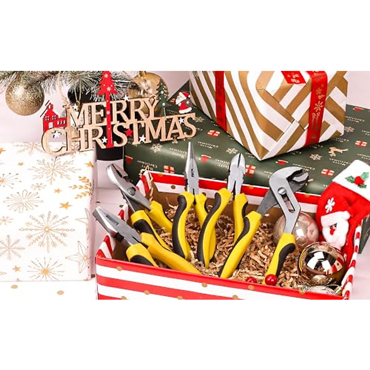 TOPLINE 5-Piece Pliers Set, Pliers Tool Set Included 8" Groove Joint Pliers, 7" Linesman Pliers, 6" Long Nose Pliers, 6" Slip Joint Pliers, 6" Diagonal Pliers for Basic Home Maintenance