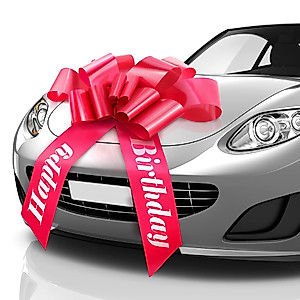 Zoe Deco Happy Birthday Car Bow (Red, 30 inch), Giant Gift Bow Pre-Printed with Happy Birthday, Big Bow for Car, Birthday Bow, Huge Car Bow, Car Bows, Big Bow for Gifts, Bow for Cars, Gift Wrapping