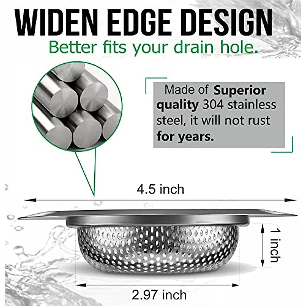 KPELA HOME 2PCS Kitchen Sink Strainer Stainless Steel - Upgrade 304 Never Rust - Kitchen Sink Strainer Basket - Food Catcher for Kitchen Sinks - Garbage Disposal Strainer - Large Rim 4.5"