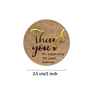 LIANXUE 500pcs/roll Thank You for Supporting My Small Business Kraft Stickers with Gold Foil Round Labels Handmade