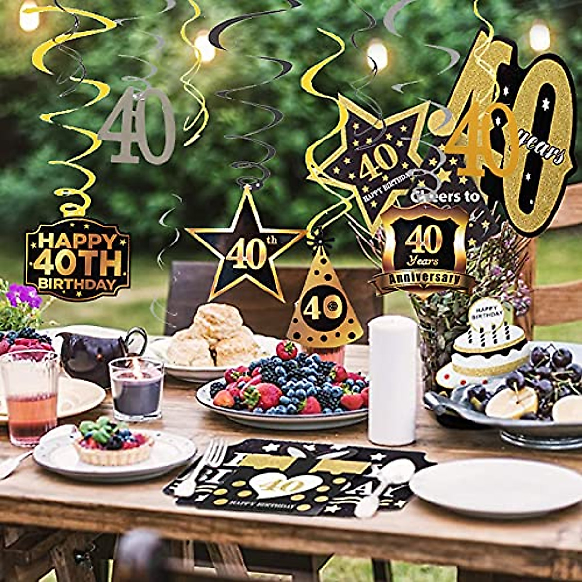 40th Birthday Decorations for Men Women Cheers to 40 Years Birthday Banner and Hanging Swirls for 40 40th Birthday Party Decorations
