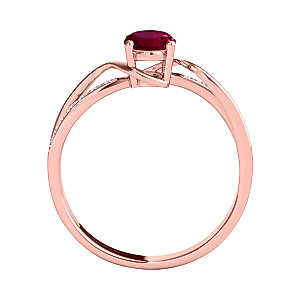 Aonejewelry 10K Oval Shape Created Ruby Diamond Ring In Rose, White & Yellow Gold, Best Valentinesday Gift
