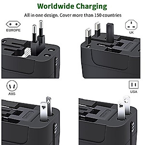 Travel Adapter, Universal All in One Worldwide Travel Adapter Power Converters Wall Charger AC Power Plug Adapter with Dual USB Charging Ports for USA EU UK AUS