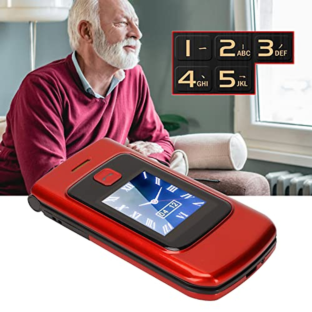 2G Unlocked Flip Phones for Seniors, Mini Clamshell Mobile Phone, Android Rugged Flip Phone Portable Pocket Senior Phone For 2.4 Inch HD Screen, Big Button,Loud Sound, 4800mAh, Dual SIM,Radio(Red)
