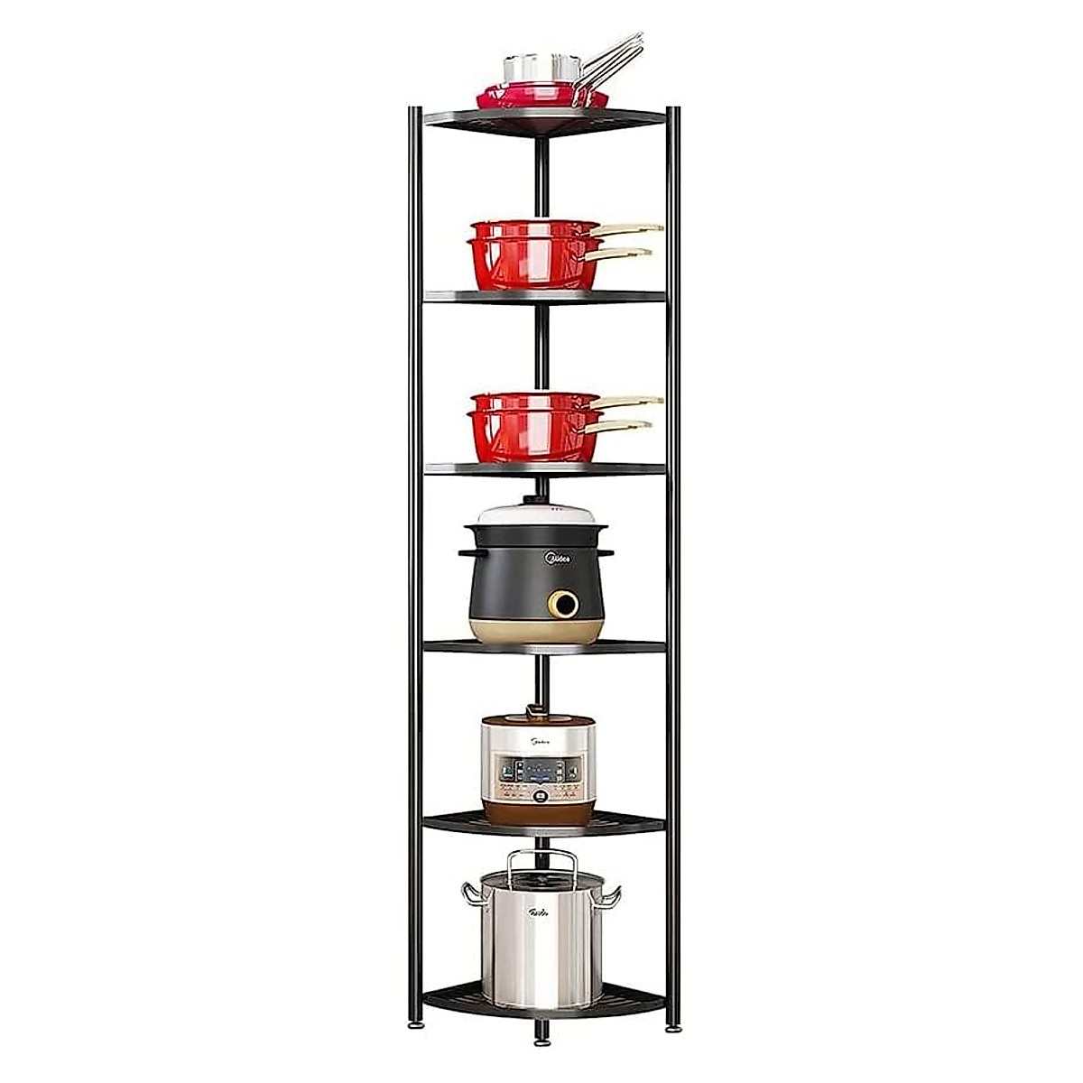 MYOYAY Kitchen Pot Rack 6-Tier Cookware Stand Corner Pot Rack Storage Organizer Kitchen Corner Shelf Rack Multi-Layer Corner Shelf Stand Stainless Steel Shelf Holder for Pans Pots and Kettles